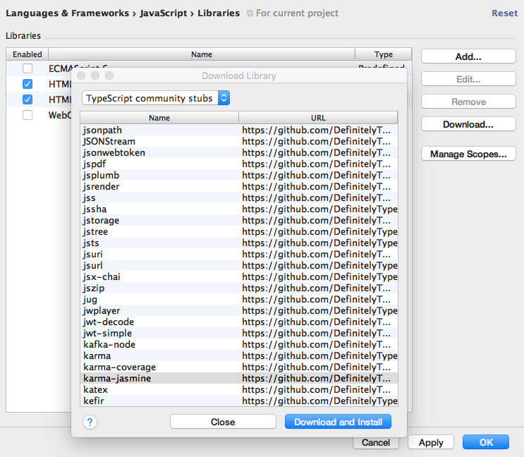 WebStorm: adding library support for Jasmine – Kev's Development Toolbox