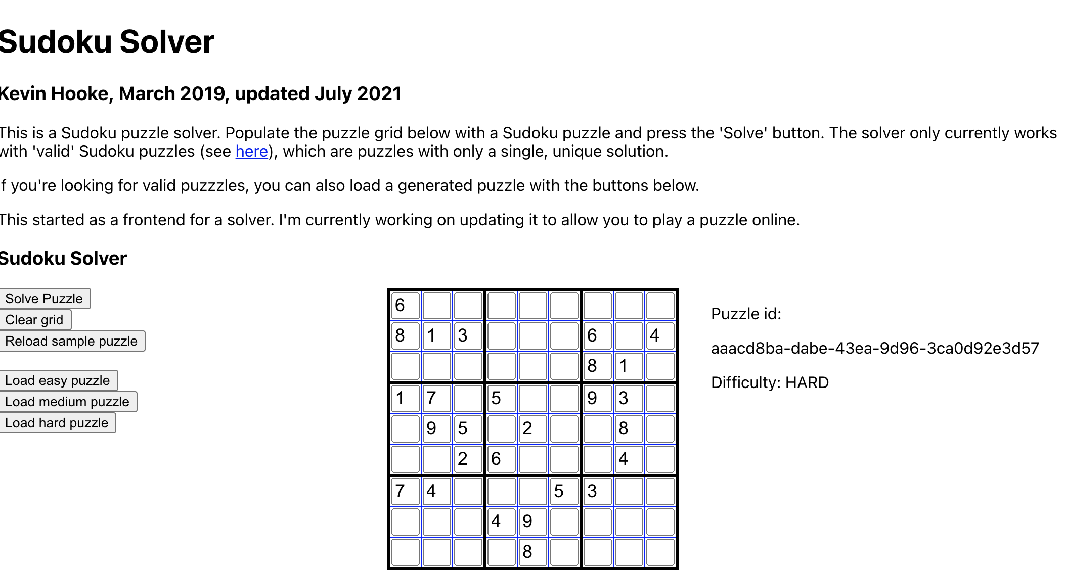 Sudoku Solver Generator Puzzle Ranker With A React Frontend Kev S Development Toolbox